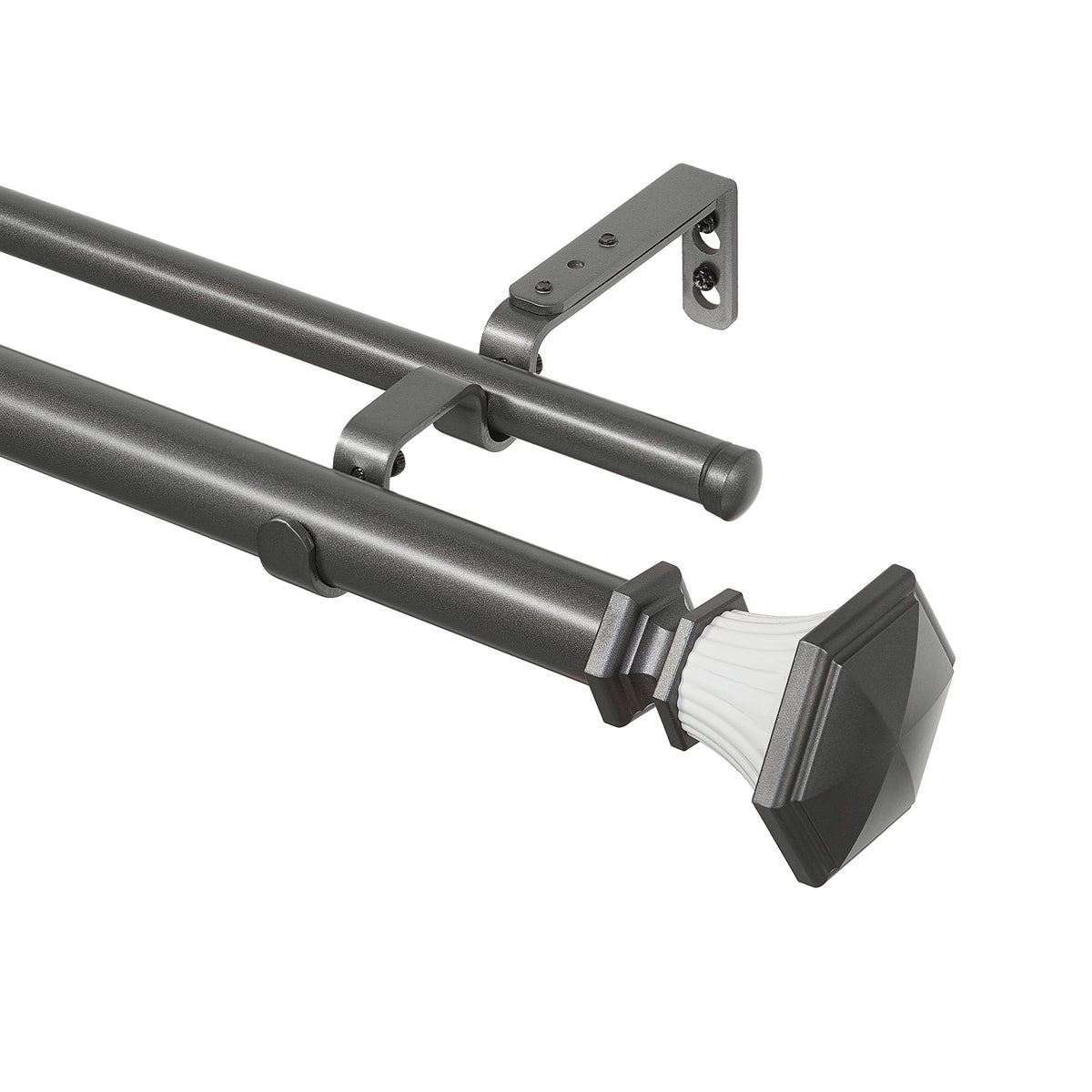 Monet Buono II Double Rod with White and Charcoal Grey PVC Finials - 3